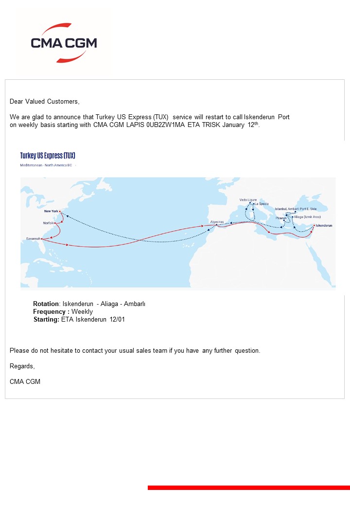 CMA CGM | TUX-Iskenderun call restarting